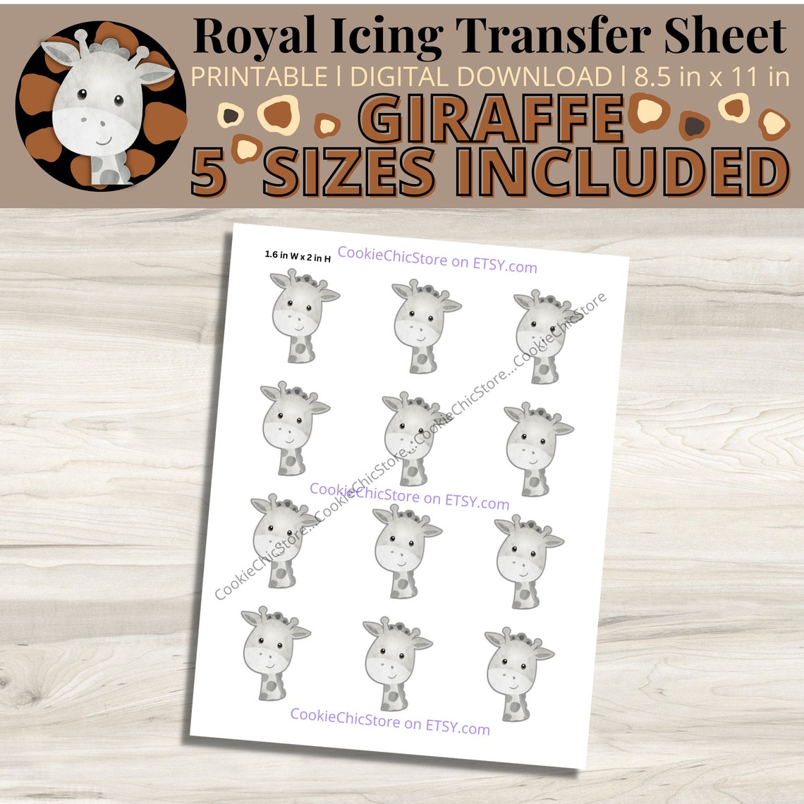 Giraffe Royal Icing Transfer Sheet for Safari Royal Icing Transfer ...