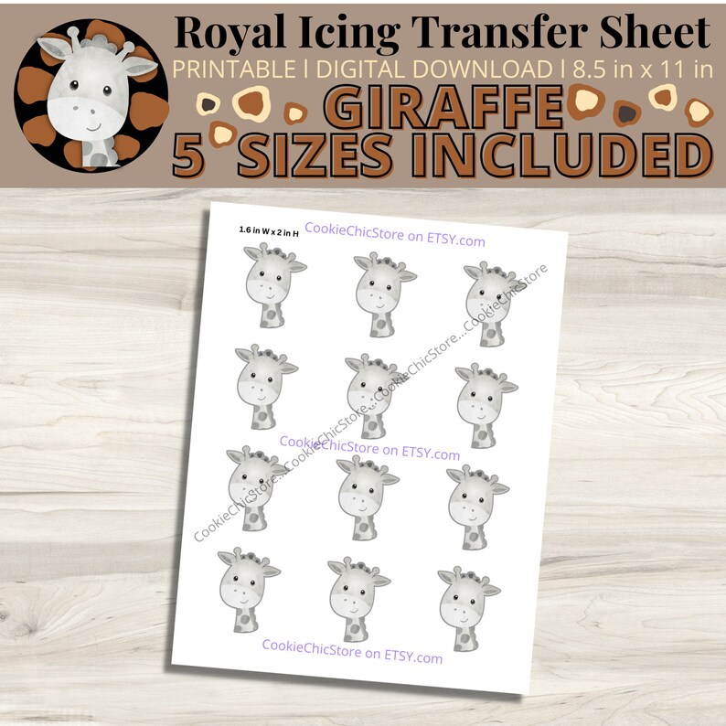 Giraffe Royal Icing Transfer Sheet for Safari Royal Icing - Etsy