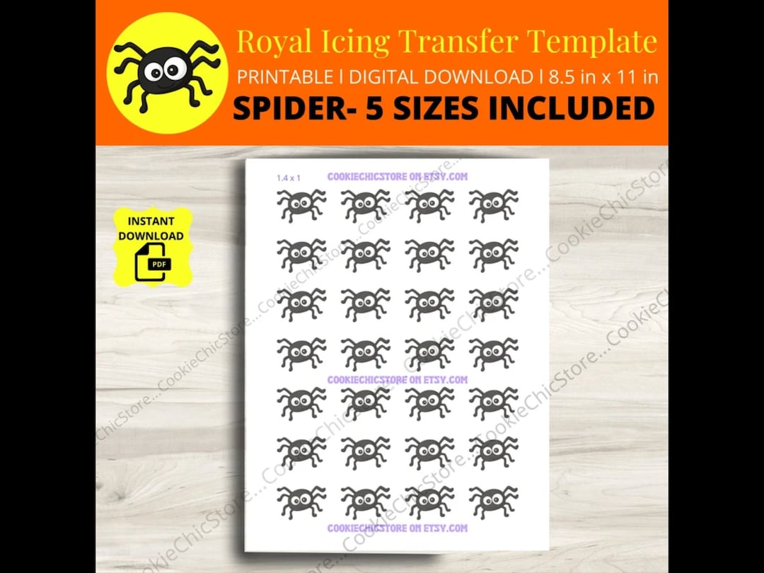Halloween Royal Icing Transfer Sheet, Spider Transfer, Spider Template ...