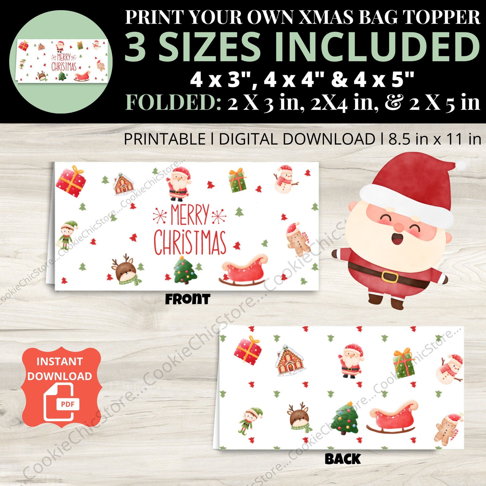 Christmas Cookie Bag Topper Printable, Christmas Treat Bag Topper Template, Goody Bag Topper for ...