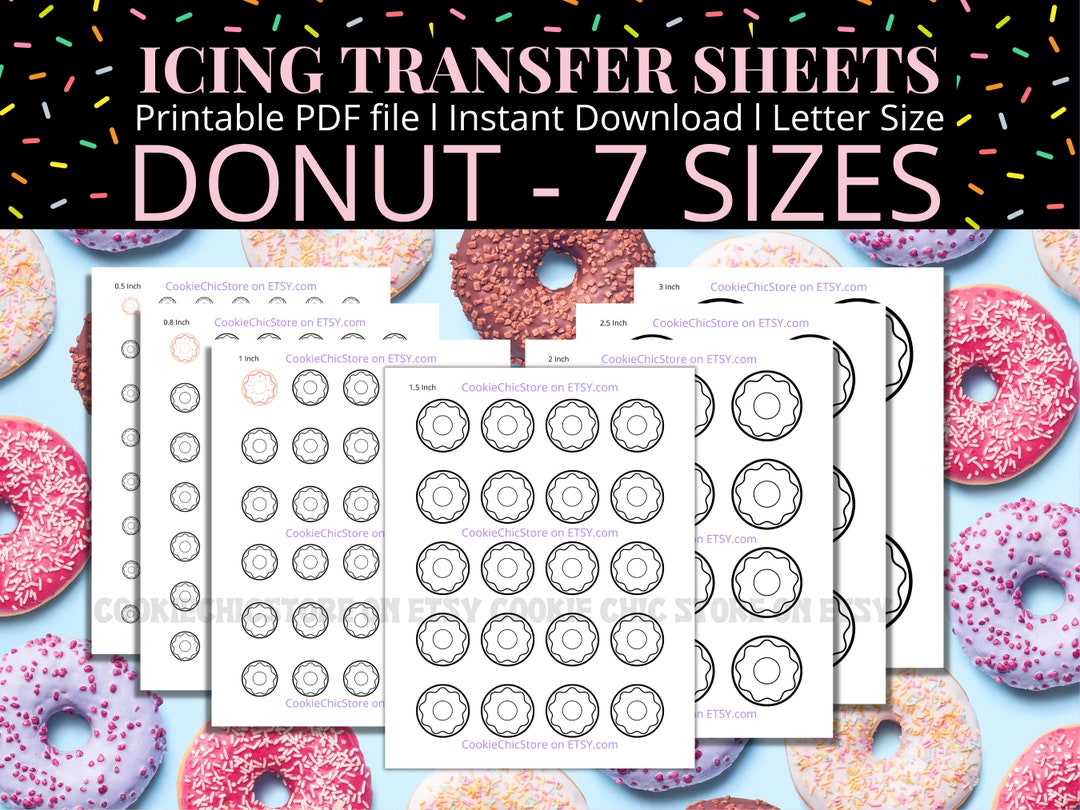 Donut Royal Icing Transfer Sheet Template Doughnut for Sugar - Etsy