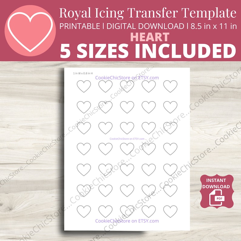 Heart Transfer Sheet Valentines Day Cookie Transfer Template - Etsy