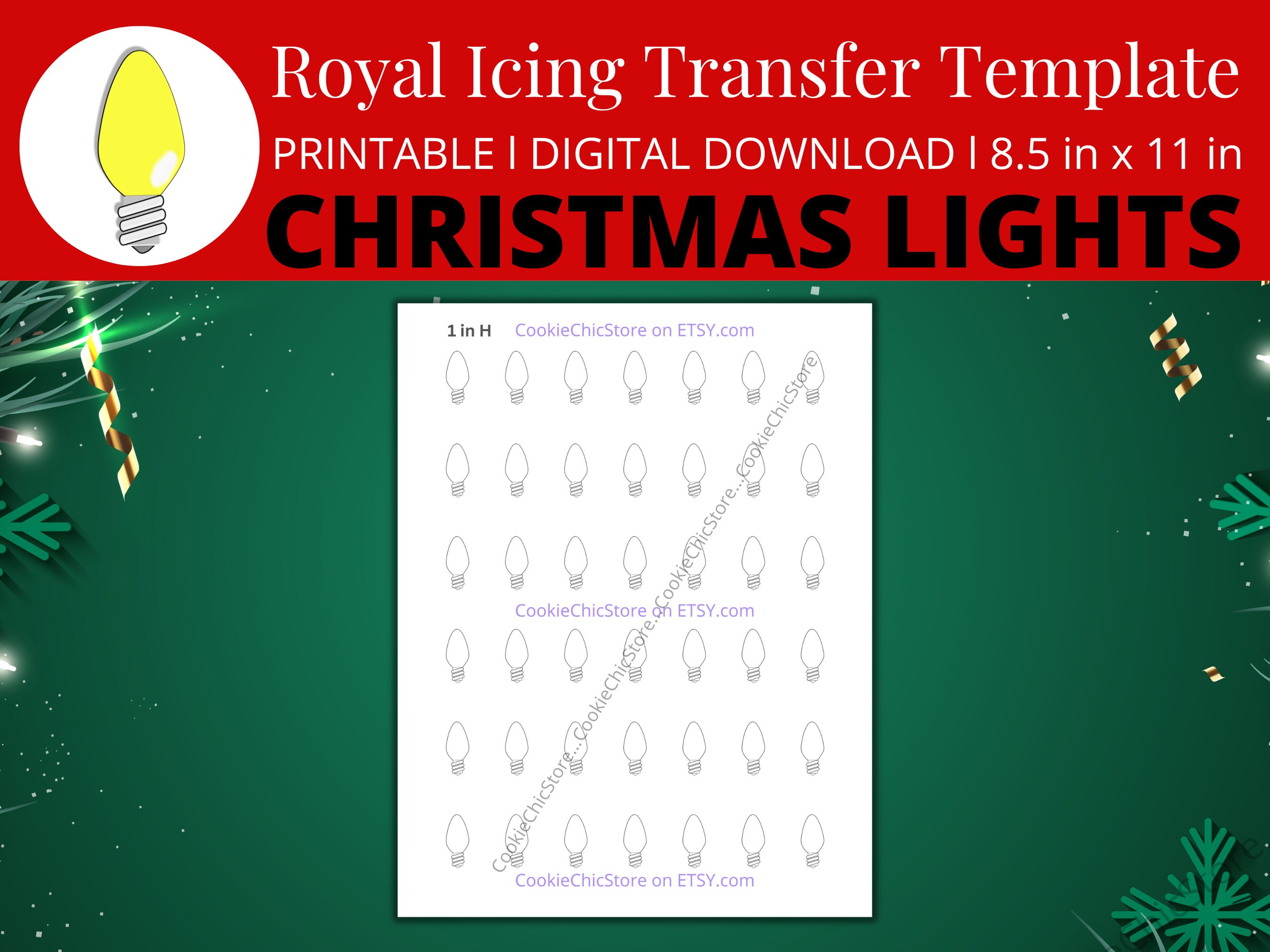 Christmas Lights Royal Icing Transfer Sheet Template, Printable ...