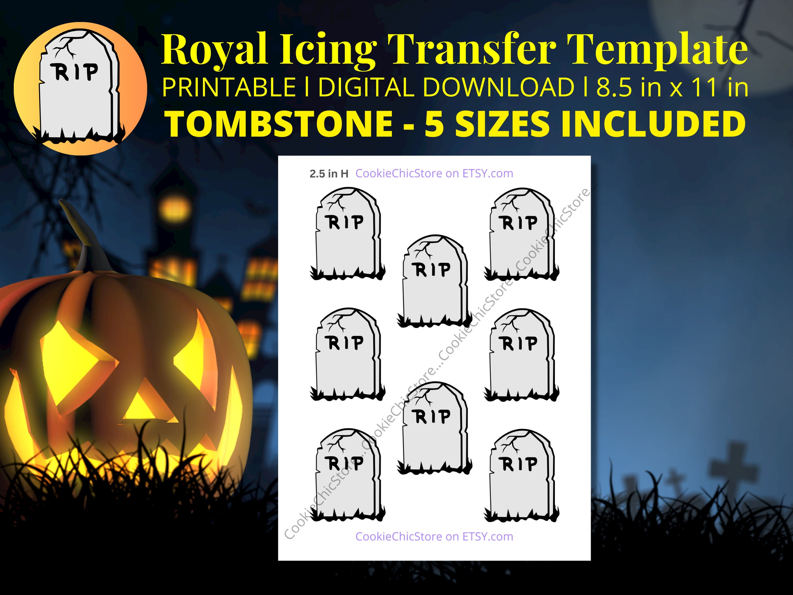 Halloween Icing Transfer Sheet Tombstone RIP Headstone Template for ...
