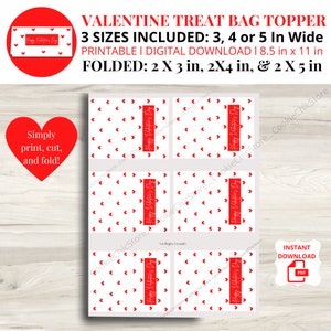 Valentine Treat Bag Topper, Printable 3 4 5 Inch Treat Tags, Cookie Bag ...
