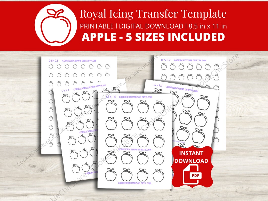 Apple Icing Template, Apple Royal Icing Transfer Sheet, Apple Transfer ...