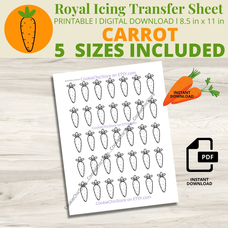 Carrot Royal Icing Transfer Sheet Template for Easter Sugar - Etsy