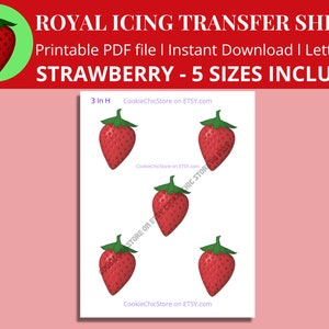 Strawberry Royal Icing Transfer Sheet Template, Strawberries Royal ...