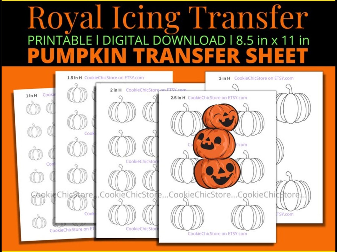 Pumpkin Royal Icing Transfer Sheet, Fall Royal Icing Transfer Template ...