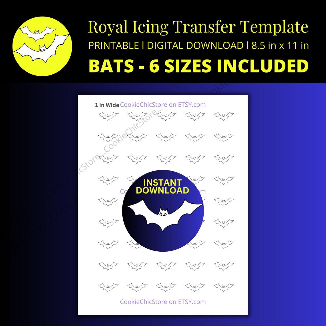 Bat Royal Icing Transfer Sheet, Printable Halloween Royal Icing ...