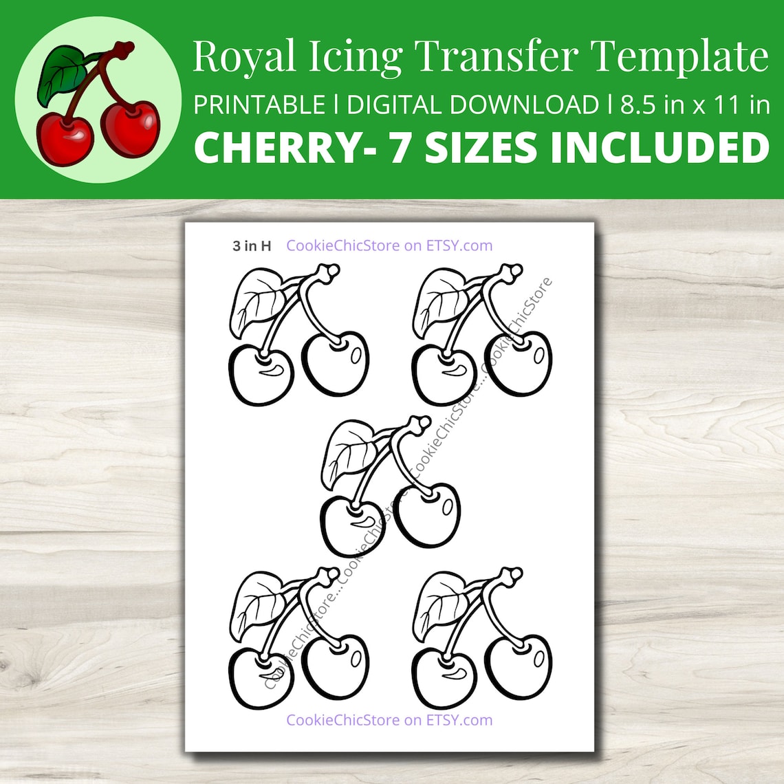 Cherry Transfer Sheet, Cherry Stem Royal Icing Transfer Template ...