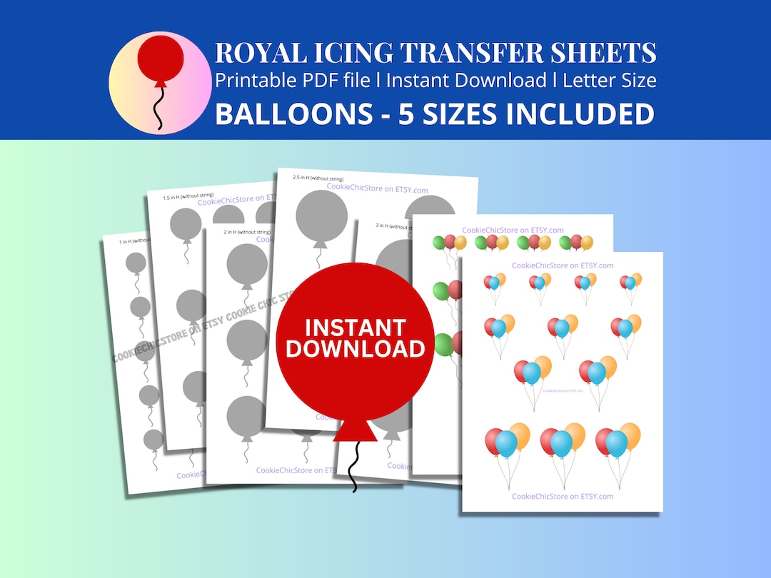 Balloon Royal Icing Transfer Sheet, Royal Icing Transfer Template ...