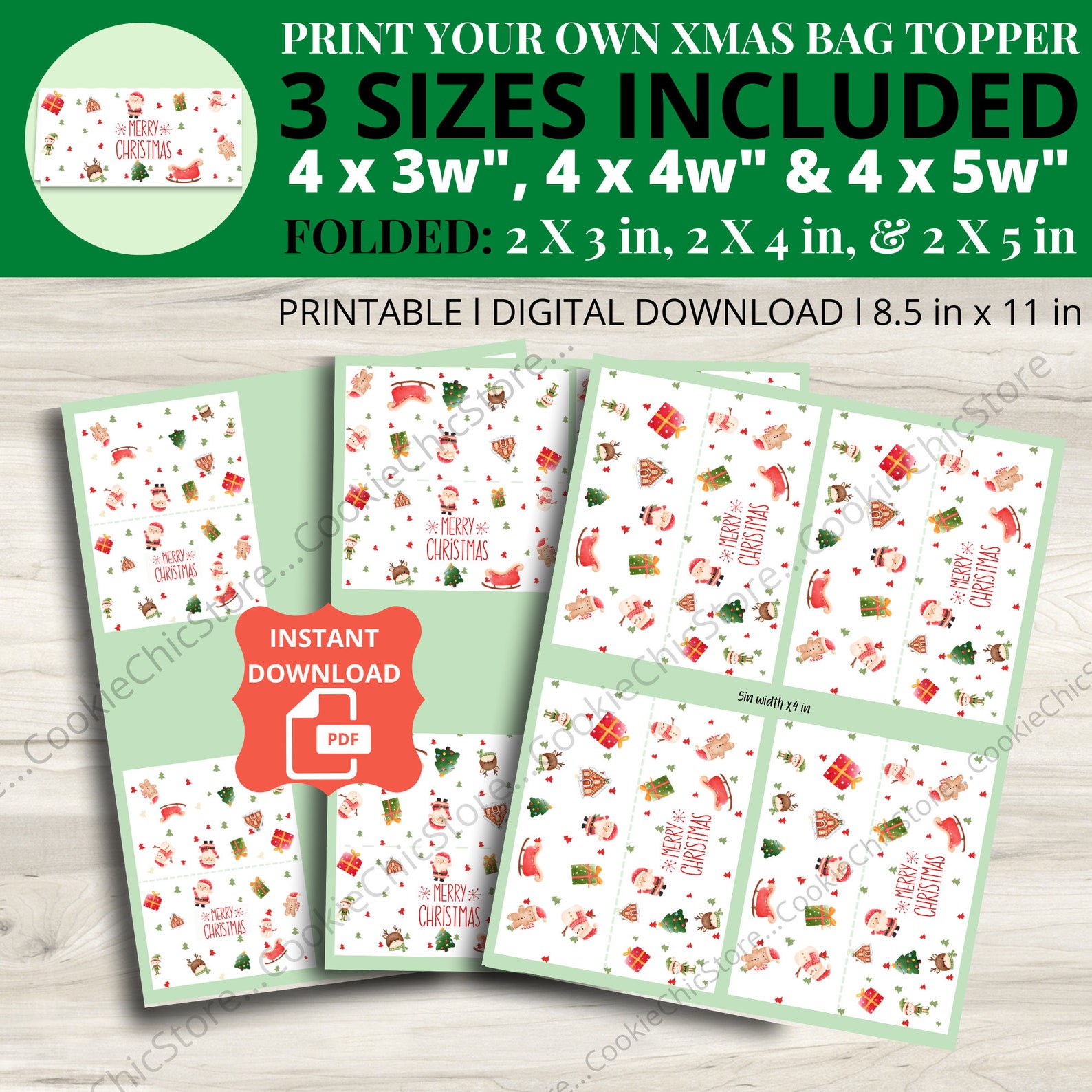 Christmas Cookie Bag Topper Printable, Christmas Treat Bag Topper Template, Goody Bag Topper for ...