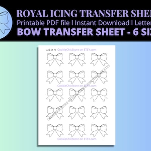 Bow Royal Icing Transfer Sheet Bow Cookie Transfer Template Digital ...