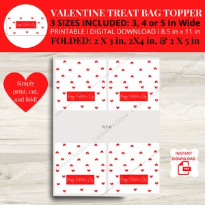 Valentine Treat Bag Topper, Printable 3 4 5 Inch Treat Tags, Cookie Bag ...