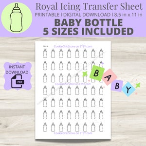 Baby Bottle Royal Icing Transfer Sheet, Bottle RI Transfer Template ...