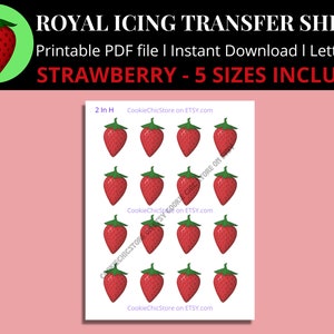 Strawberry Royal Icing Transfer Sheet Template, Strawberries Royal ...