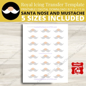 Santa Mustache Royal Icing Transfer Template, Christmas RI Transfer ...