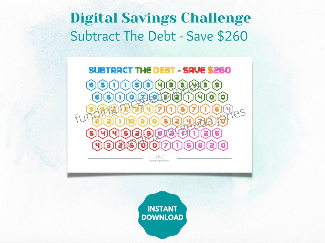 Subtract the Debt Savings Challenge | Digital Savings Challenge ...