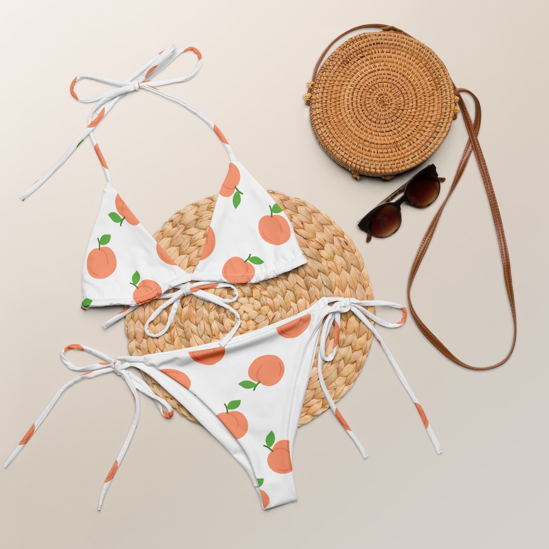 Eco Peach-print Recycled String Bikini Earth Friendly Gift Idea Cute ...