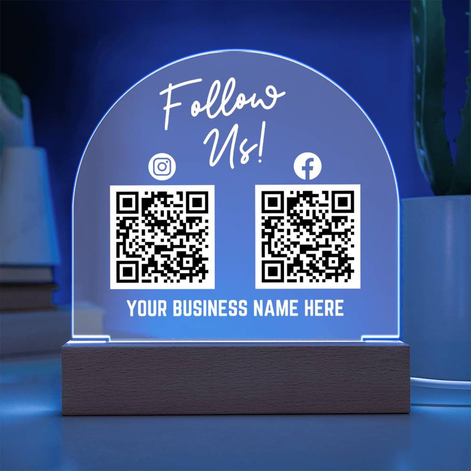 Custom Social Media Dual QR Code LED Acrylic Arch, Social Media Sign ...