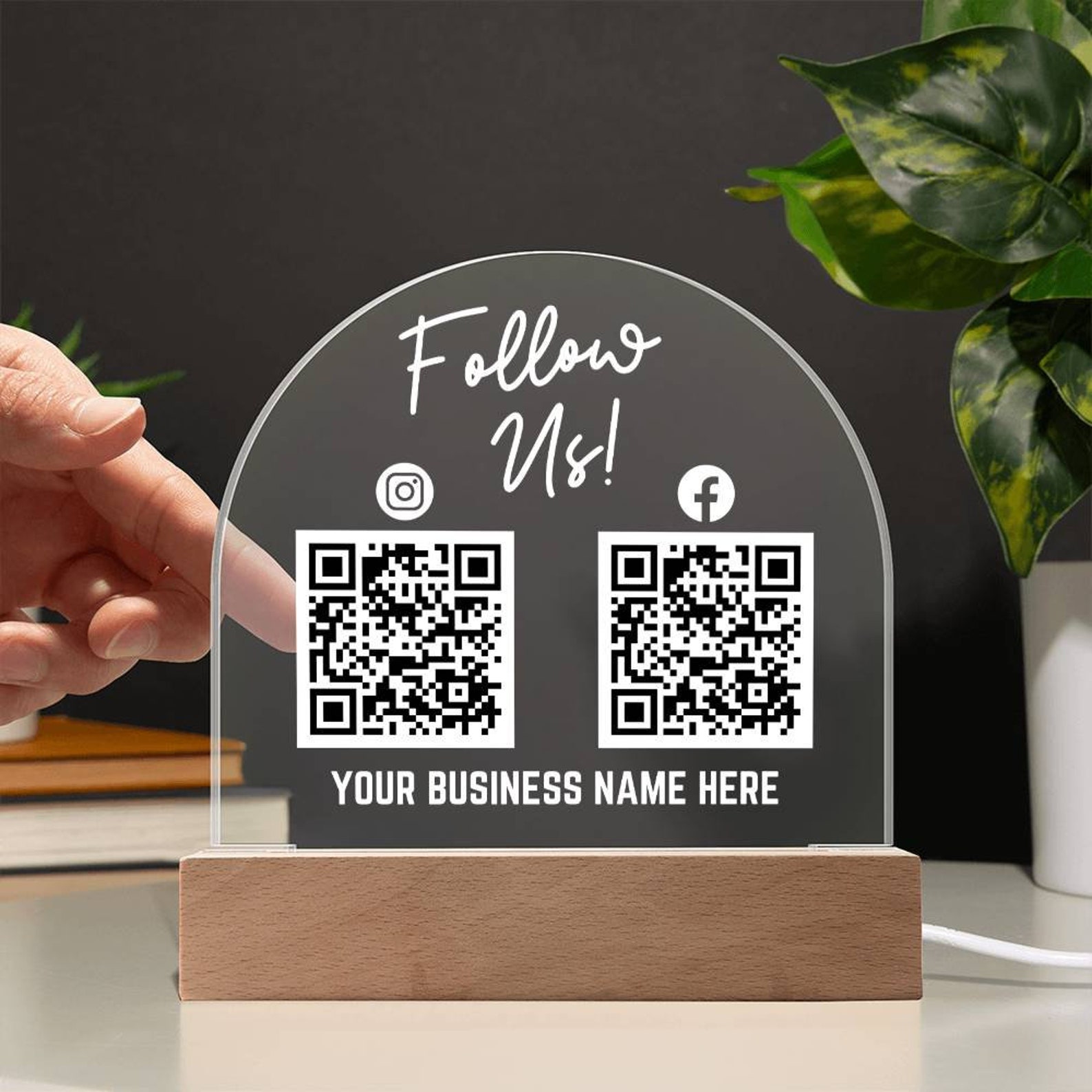 Custom Social Media Dual QR Code LED Acrylic Arch, Social Media Sign ...