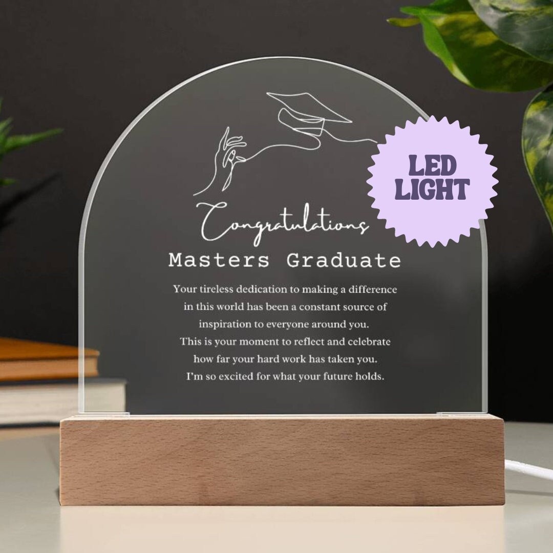 Masters Graduate Acrylic Plaque With LED Wooden Base, Masters Degree ...