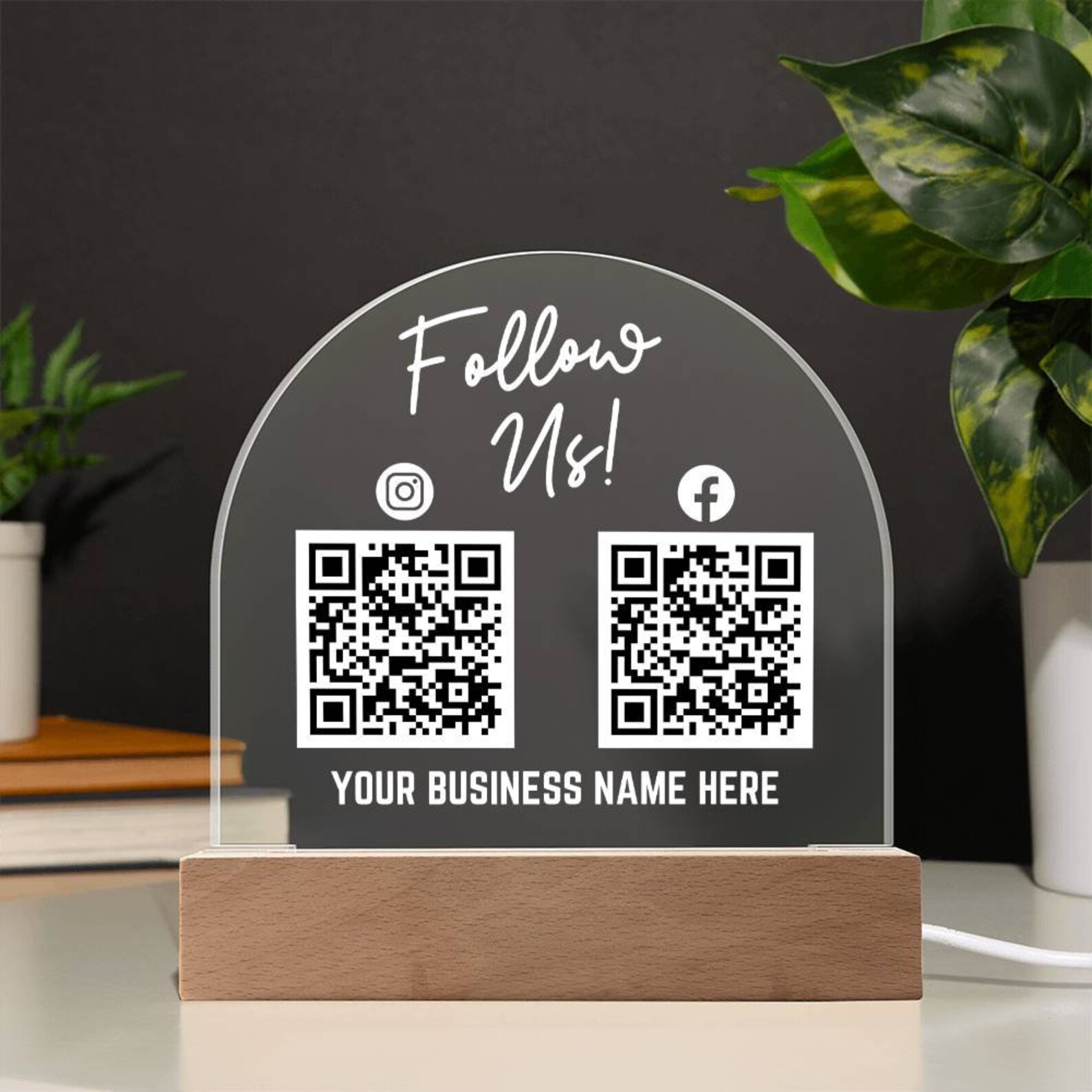 Custom Social Media Dual QR Code LED Acrylic Arch, Social Media Sign ...