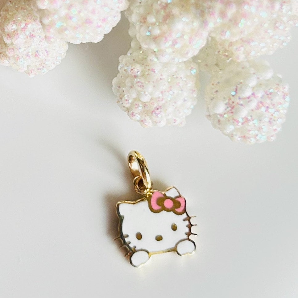 14K Solid Gold Hello Kitty Kids Pendant/hello Kitty Tiny Necklace/gold ...