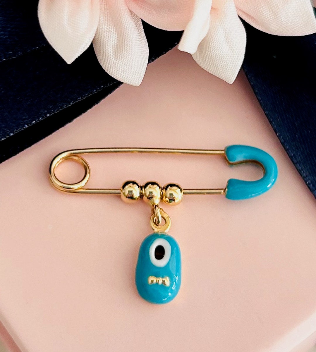 14K Solid Gold Blue Baby Shoe Pin/baby Brooch/christening Gift/baby ...