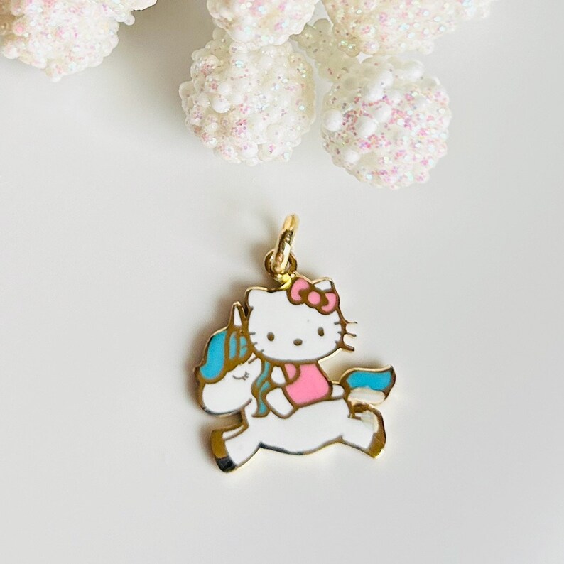 14K Solid Gold Hello Kitty Unicorn Kids Pendant/hello Kitty Jewellery ...