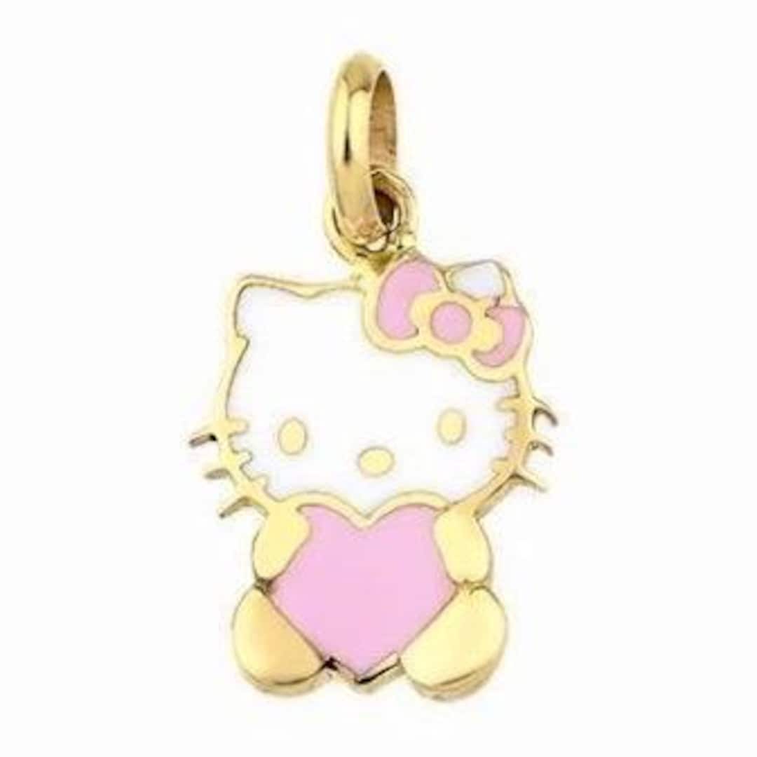 14K Solid Gold Hello Kitty Heart Pendant, Minimalist Jewelry - Etsy