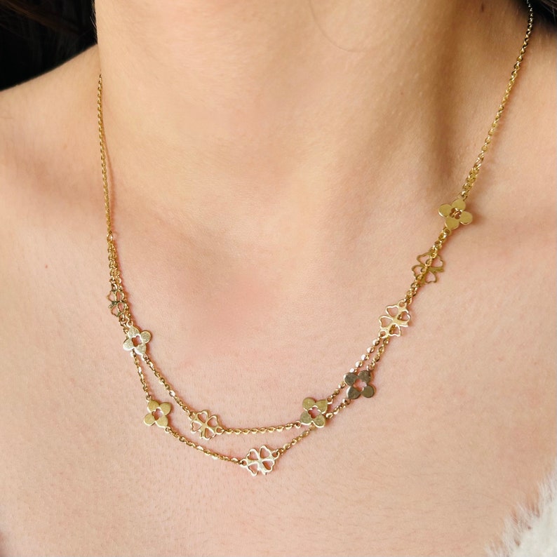14K Solid Gold Four Leaf Clover Necklace/gold Clover Necklace/dainty ...