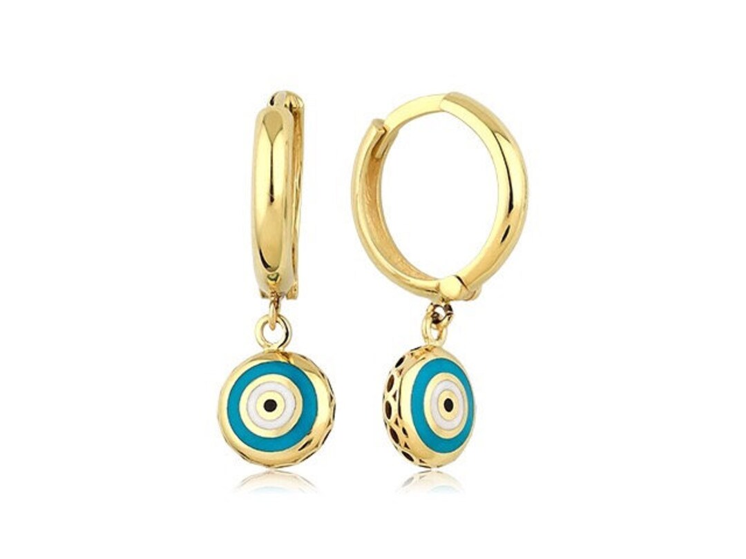 14K Solid Gold Evil Eye Drop Earrings/gold Evil Eye Drop Earrings ...