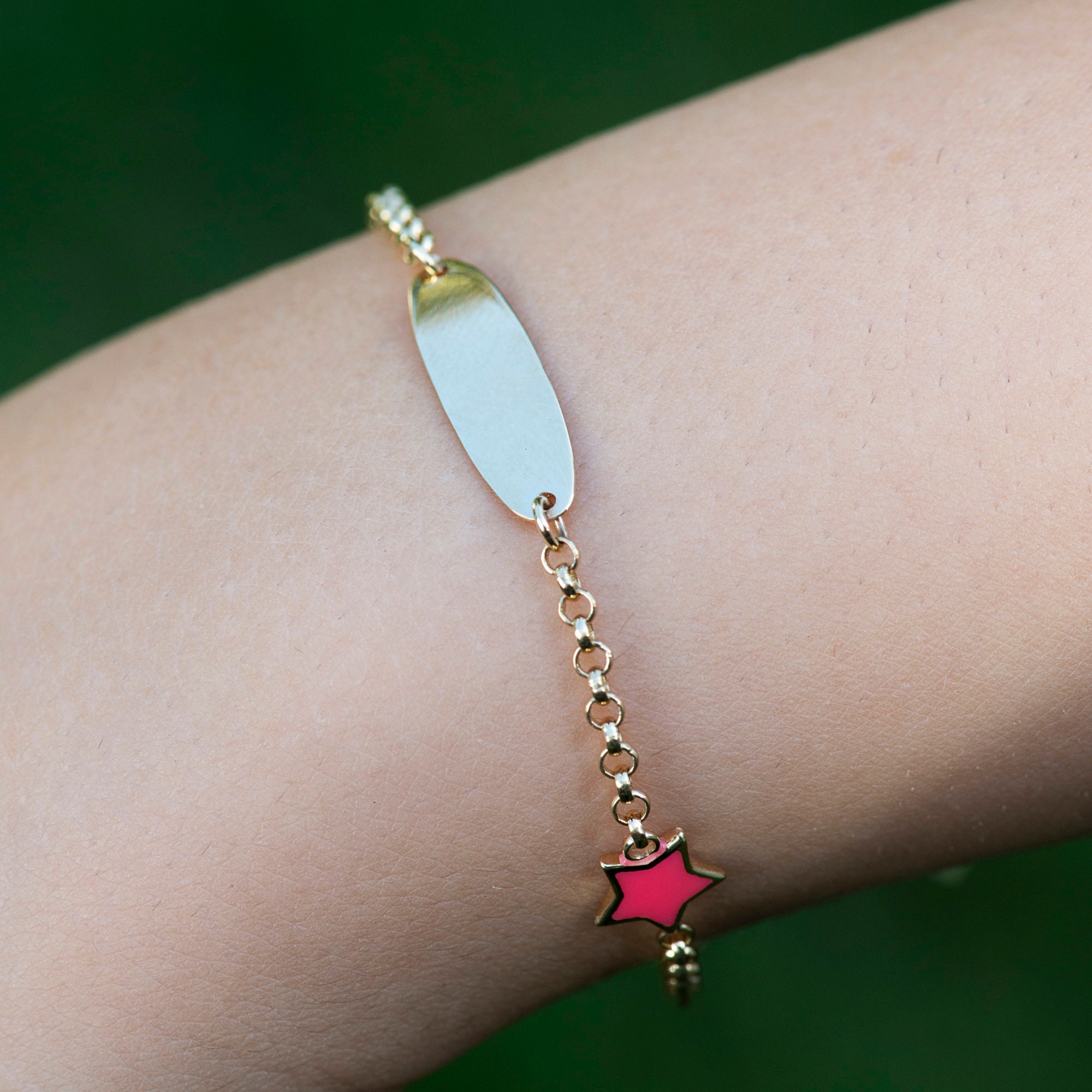 14K Solid Gold Baby Bracelet, Pink Star Name Plate, Newborn Gift - Etsy