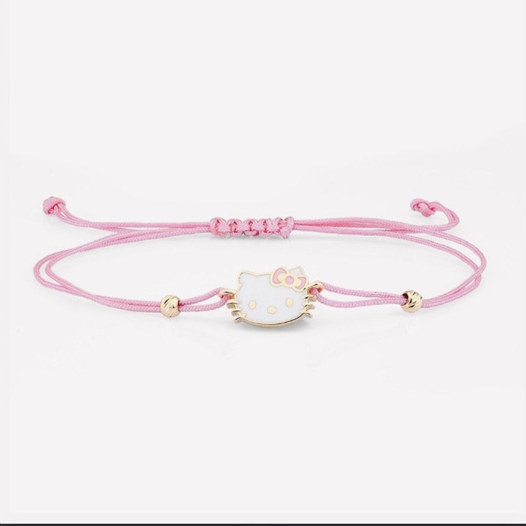 14K Solid Gold Hello Kitty Pink Rope Bracelet/hello Kitty Jewellery ...