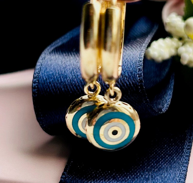 14K Solid Gold Evil Eye Drop Earrings/gold Evil Eye Drop Earrings ...