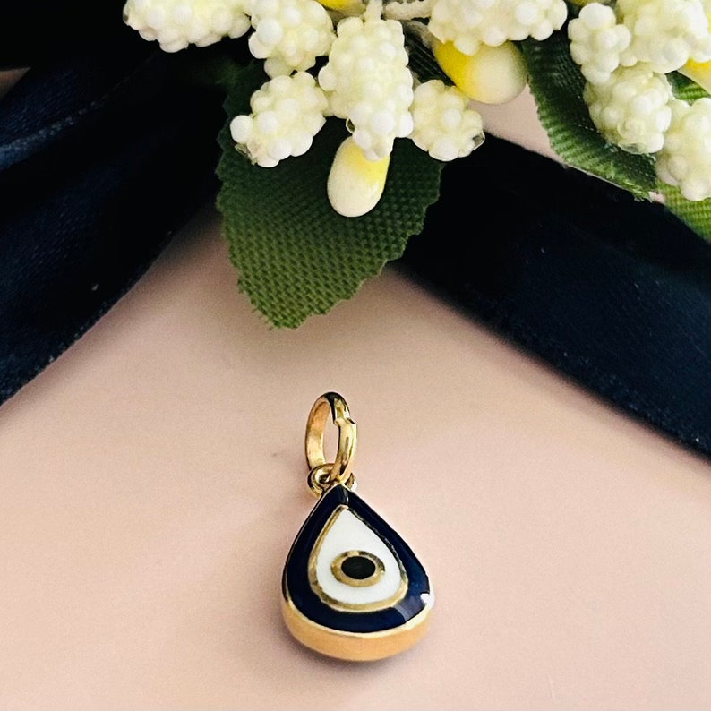 14K Solid Gold Double Sided Evil Eye Pendant/teardrop Pendant Necklace ...