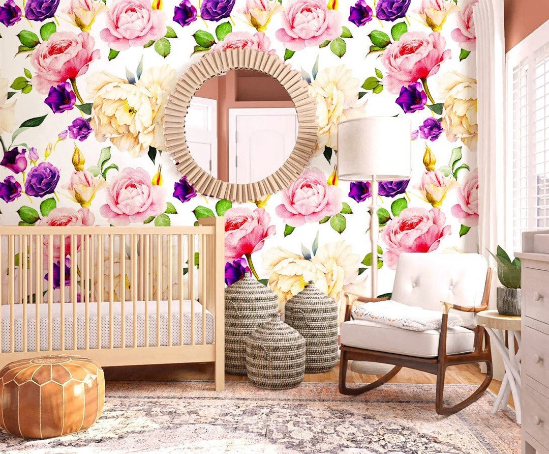 Pink Roses Wallpaper Peel and Stick, Big Flower Wallpaper, Peony ...