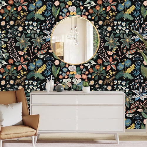 Black Floral Peel and Stick Wallpaper Floral Removable - Etsy