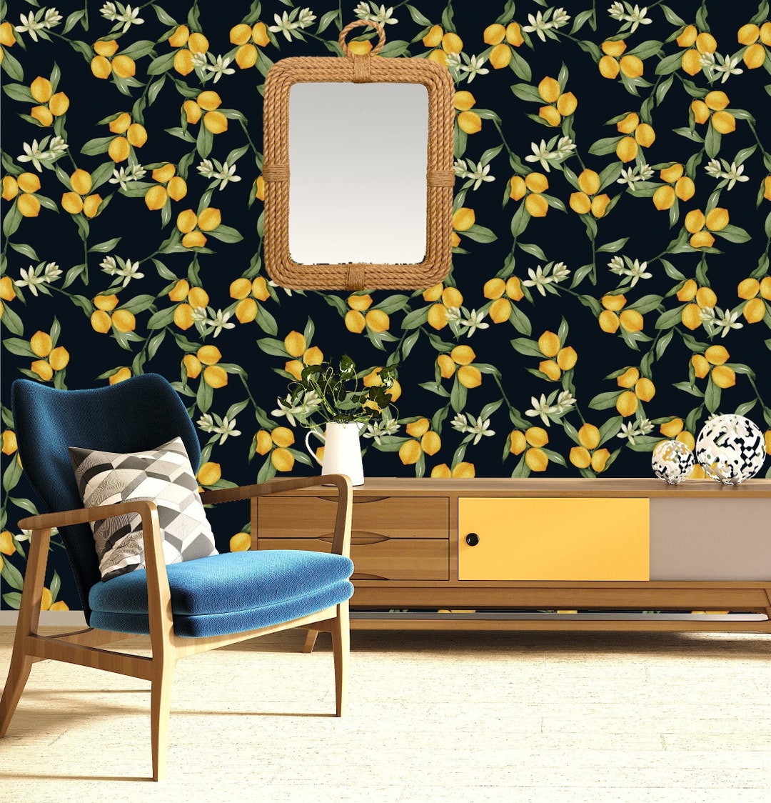 Lemon Wallpaper Peel and Stick, Citrus Wallpaper, Kitchen Wallpaper ...