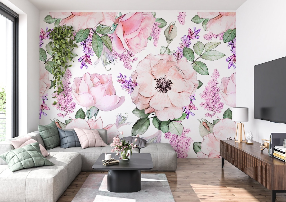 Pink Floral Wallpaper, Big Flower Wallpaper Peel and Stick, Peony ...