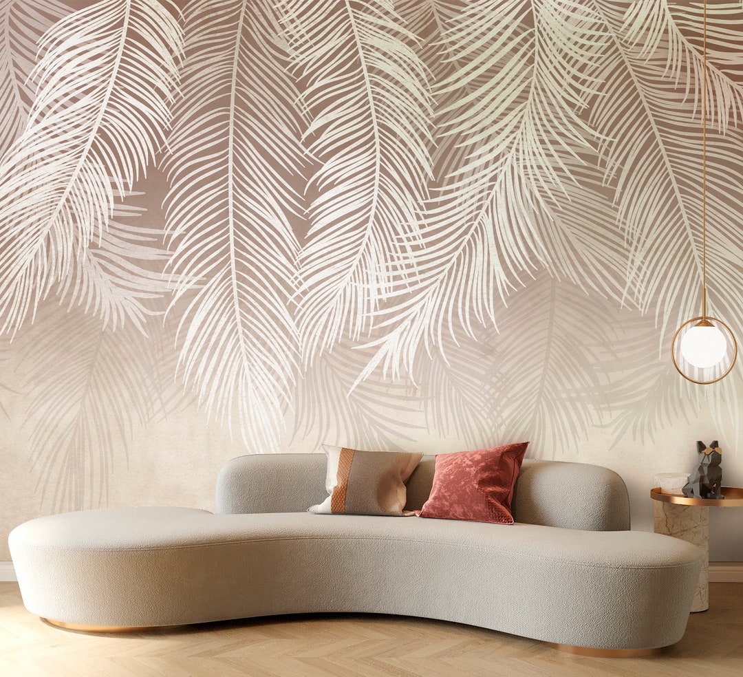 Feather Wallpaper Peel and Stick: Beige Boho Wall Decor - Etsy