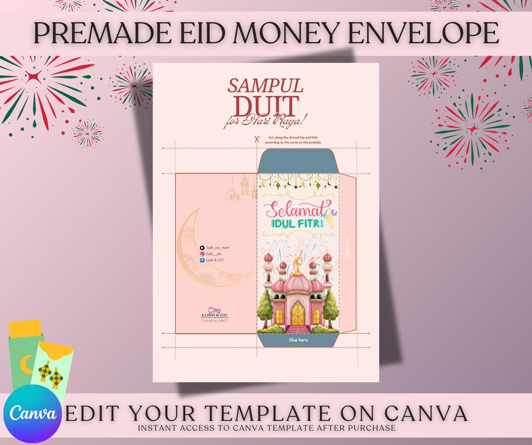 Sampul Duit Raya, Customizable Eid Envelope Template, DIY Duit Raya ...