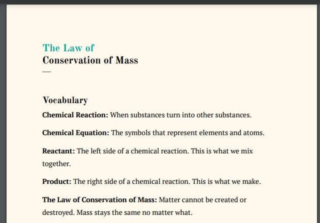 Conservation of Mass Vocabulary English and Spanish - Etsy