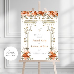Sikh Wedding Ceremony Welcome Sign - Palki Design With Orange Rust ...