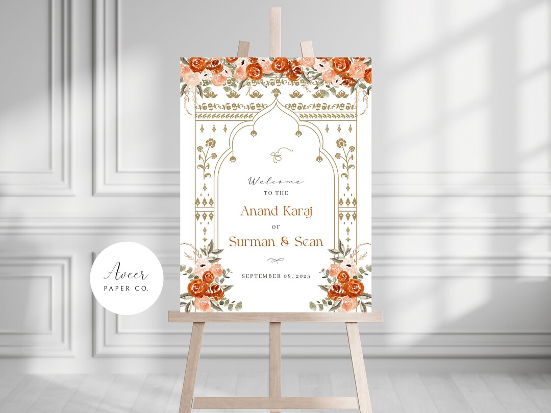 Sikh Wedding Ceremony Welcome Sign - Palki Design With Orange Rust ...