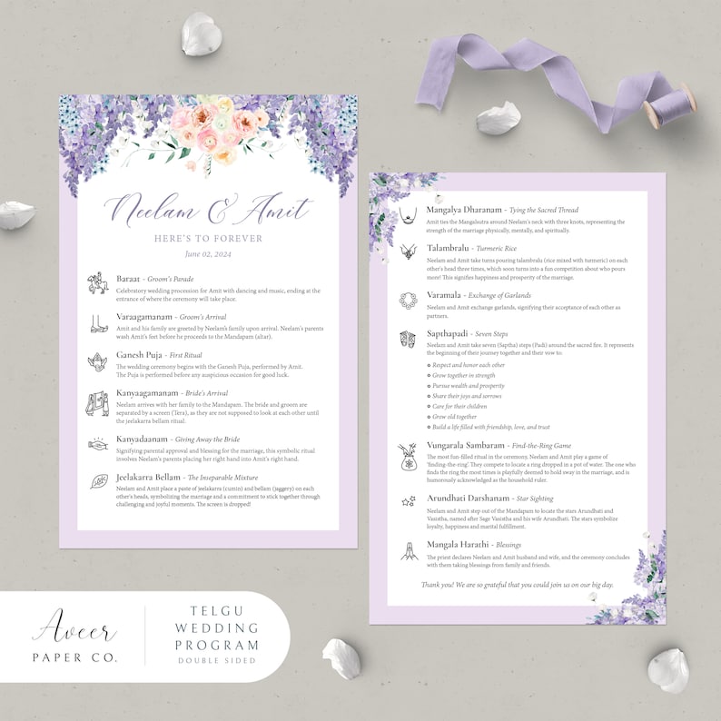 Telgu Wedding Program | Telgu Ceremony | Custom Wedding Program | Hindu ...