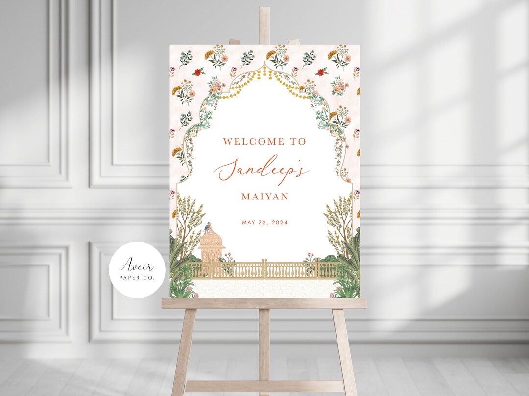 Indian Pichwai Maiyan Welcome Sign Indian Wedding Punjabi Wedding 18x24 ...