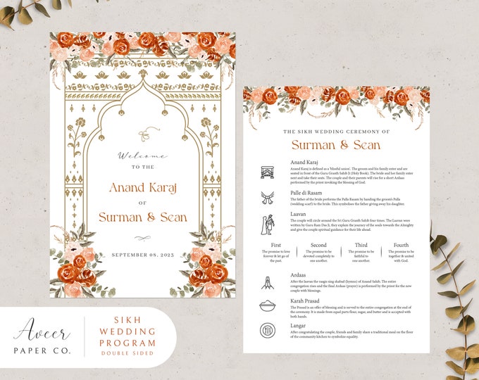 Sikh Wedding Program | Sikh Ceremony | Custom Wedding Program | Sikh ...